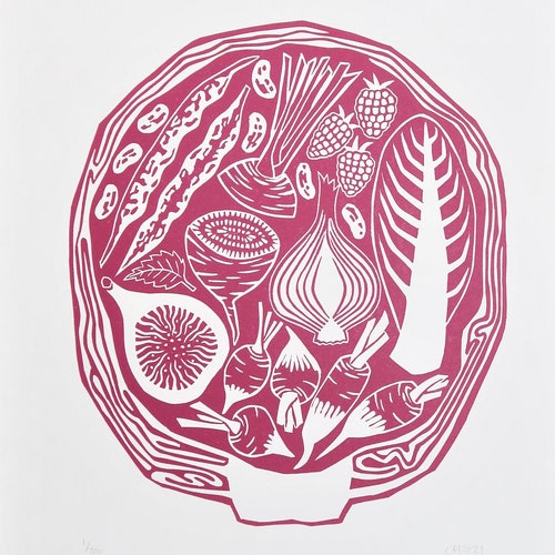 Eat Your Pinks Linocut Vegetable Print kitchen Art - Etsy UK