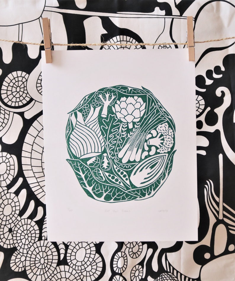 Eat Your Greens vegetable Linocut Print vegetable Wall Art - Etsy UK
