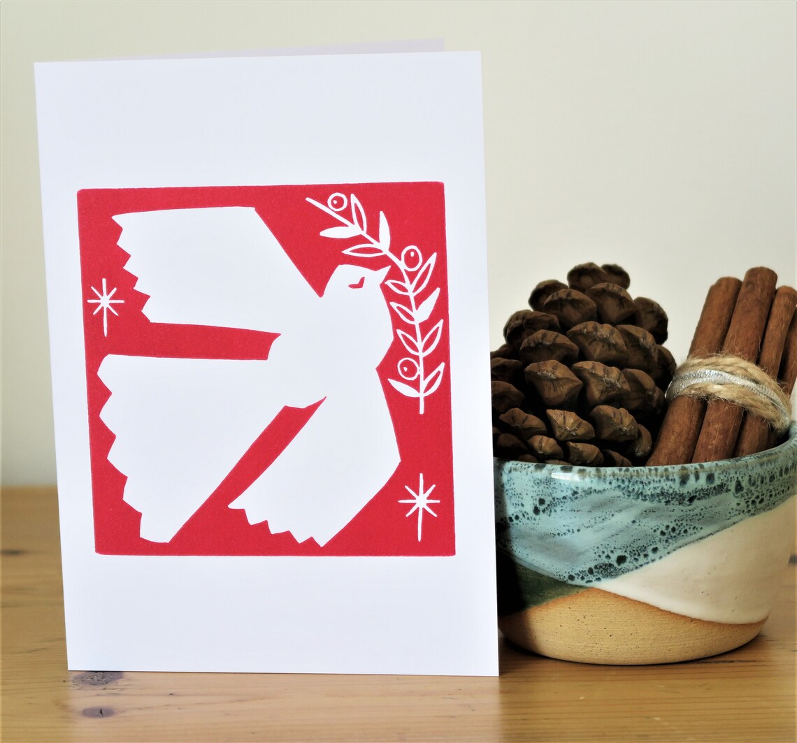 Dove Christmas Card Pack -handprinted Linocut Christmas Cards -pack of ...