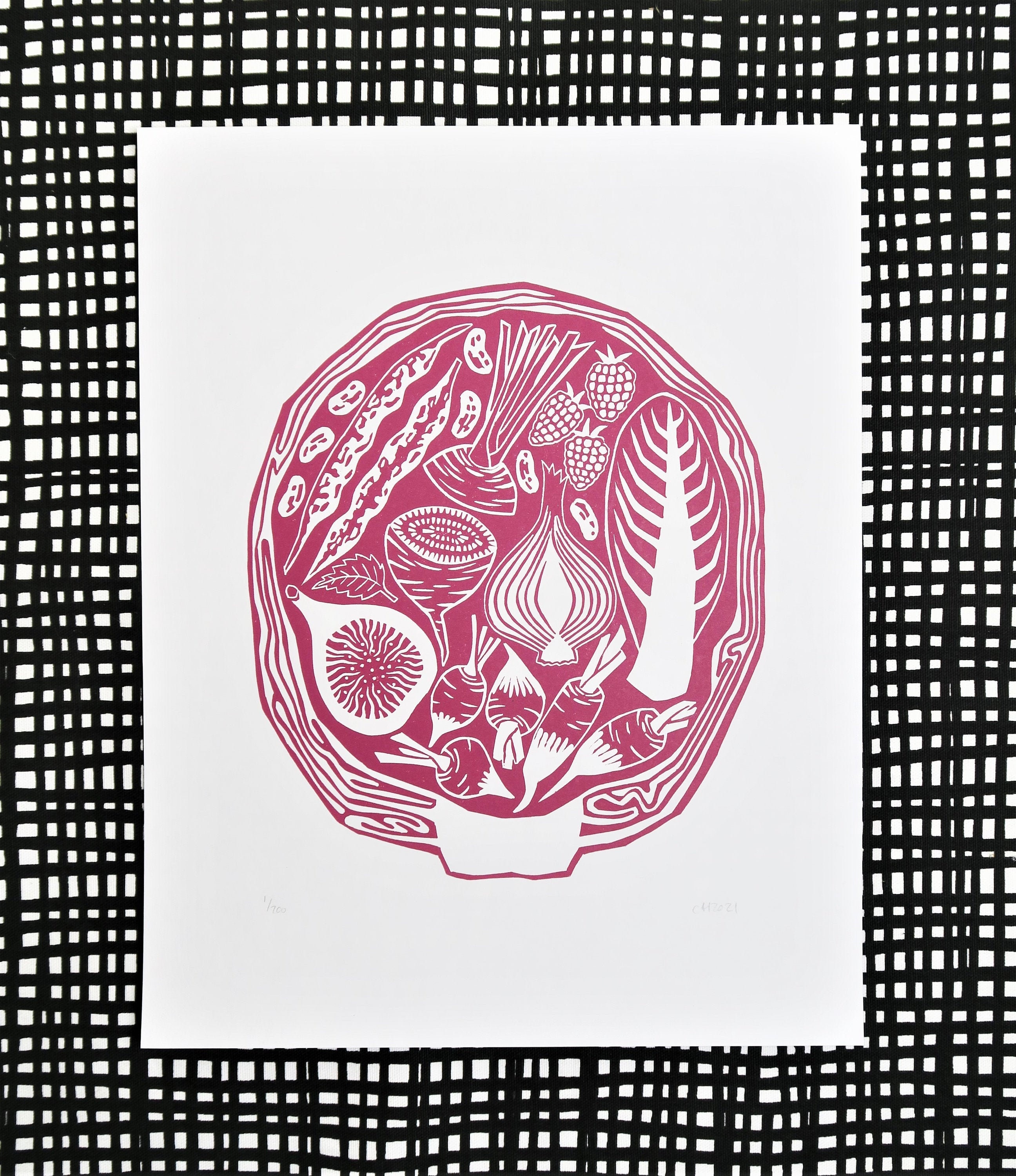 Eat Your Pinks Linocut Vegetable Print kitchen Art - Etsy UK