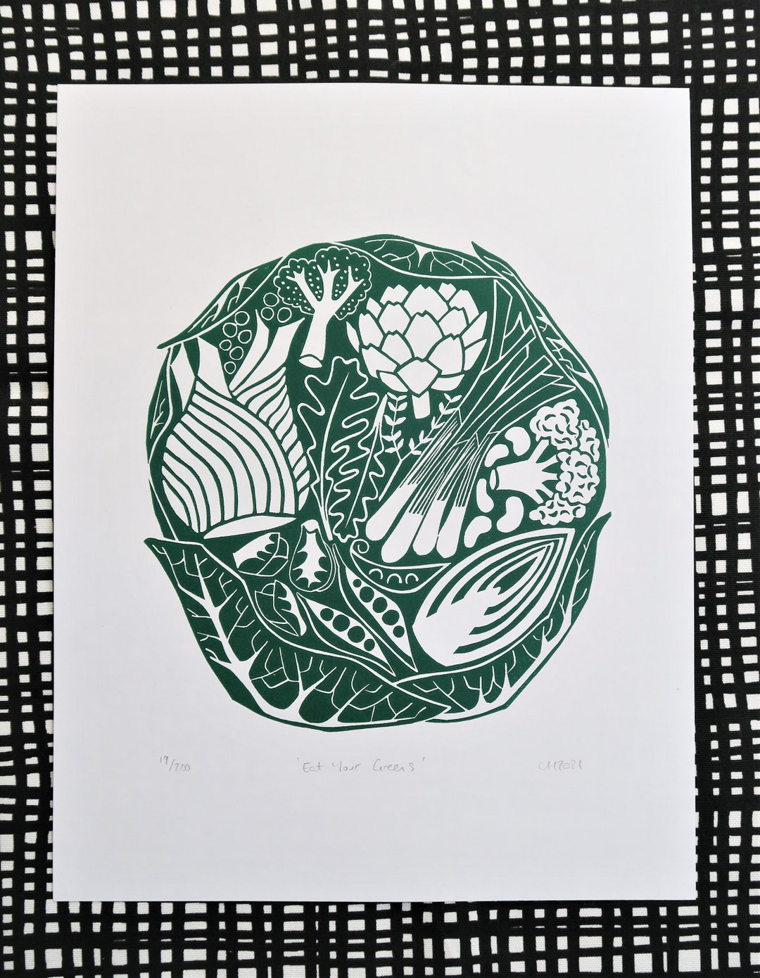 Eat Your Greens Linocut Print: Kitchen Vegetable Allotment Wall Art ...