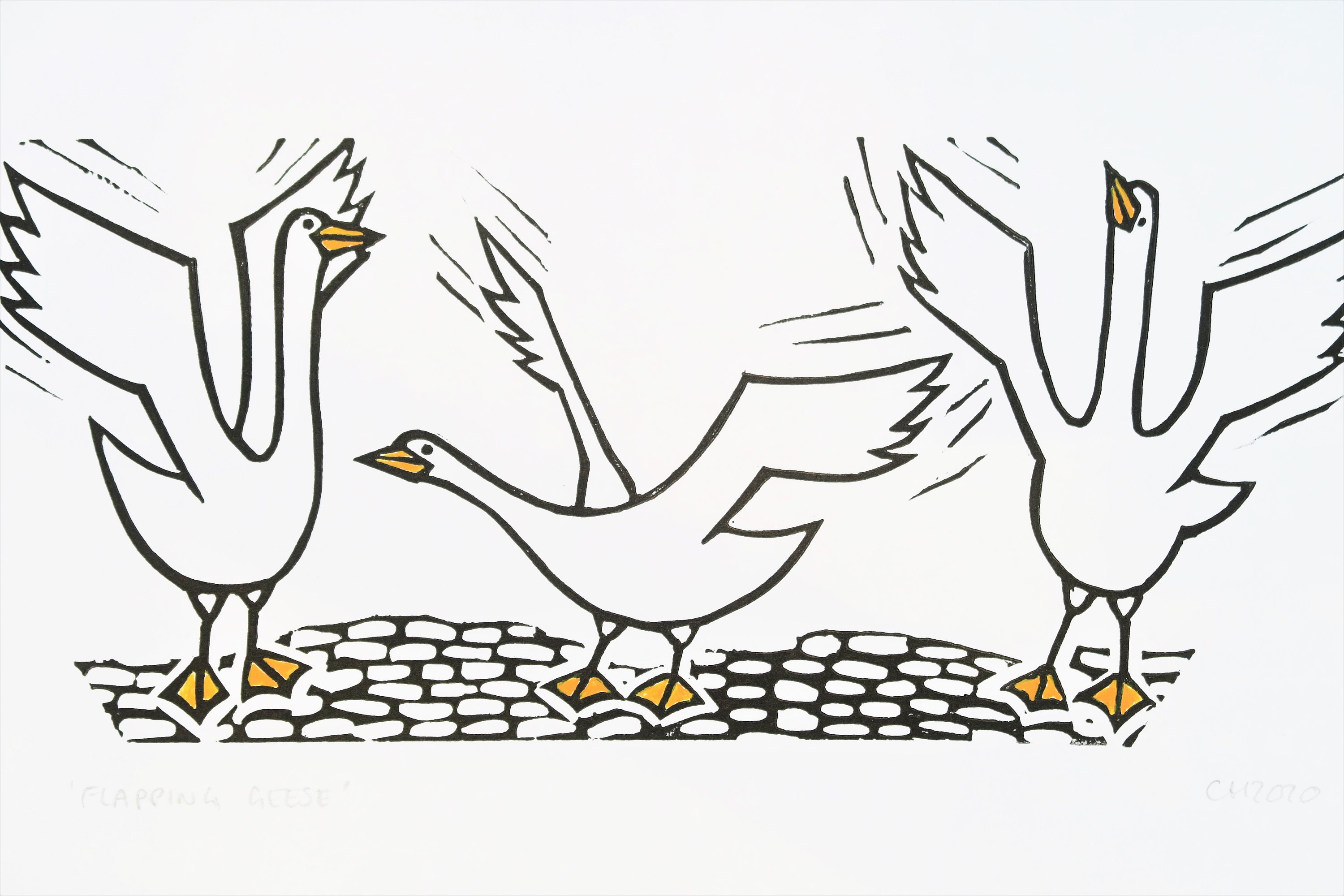 Flapping Geese Linocut Print Bird Art Print Funny Birds | Etsy