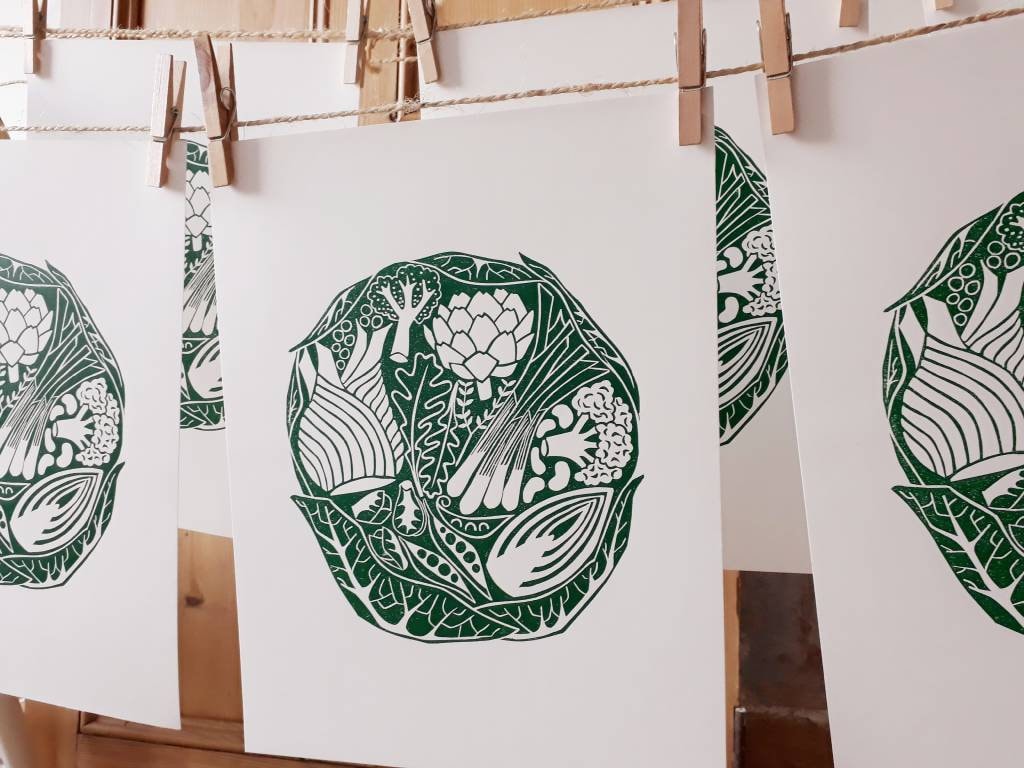 Eat Your Greens vegetable Linocut Print vegetable Wall Art - Etsy UK
