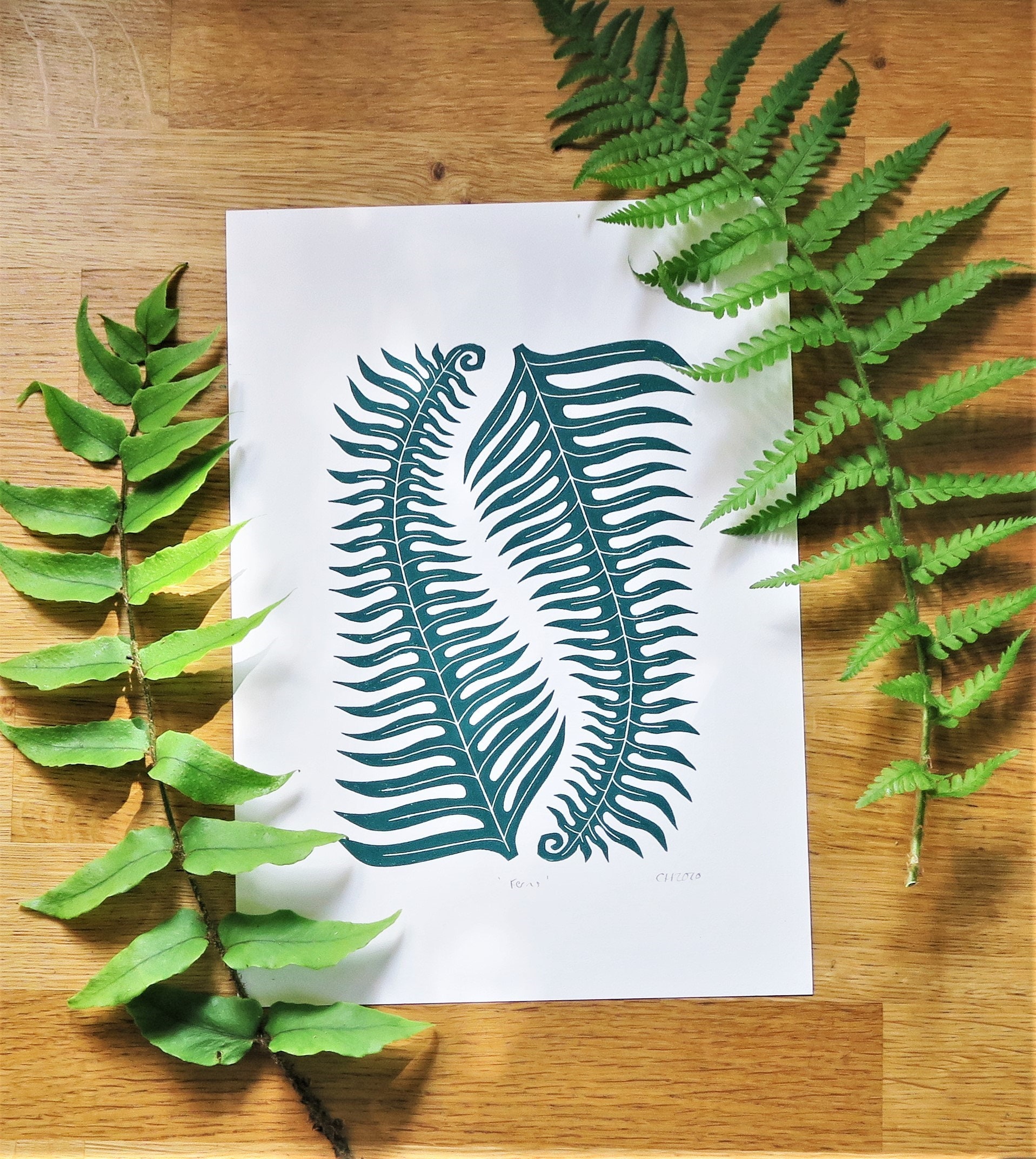 Fern Linocut Print Botanical Print Living Room Wall Art | Etsy