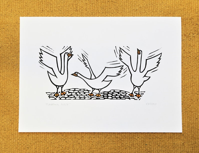 Flapping Geese Linocut Print bird Art Print bird - Etsy UK