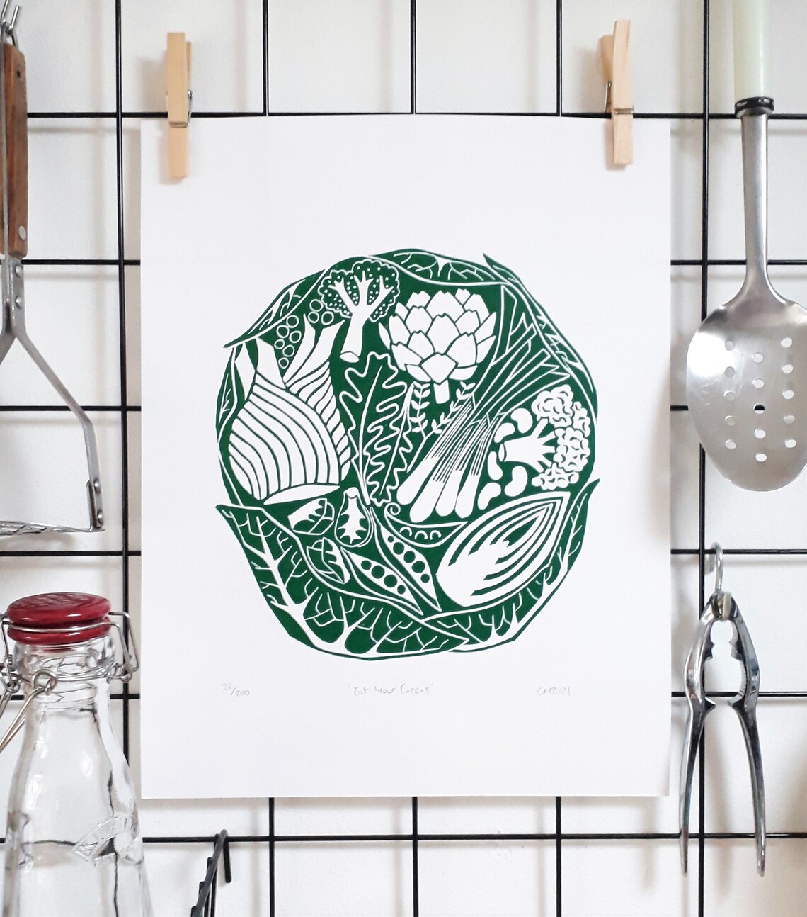 Eat Your Greens vegetable Linocut Print vegetable Wall Art - Etsy UK