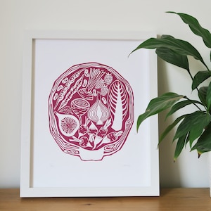 Eat Your Pinks Linocut Vegetable Print kitchen Art gardening Gift pink ...