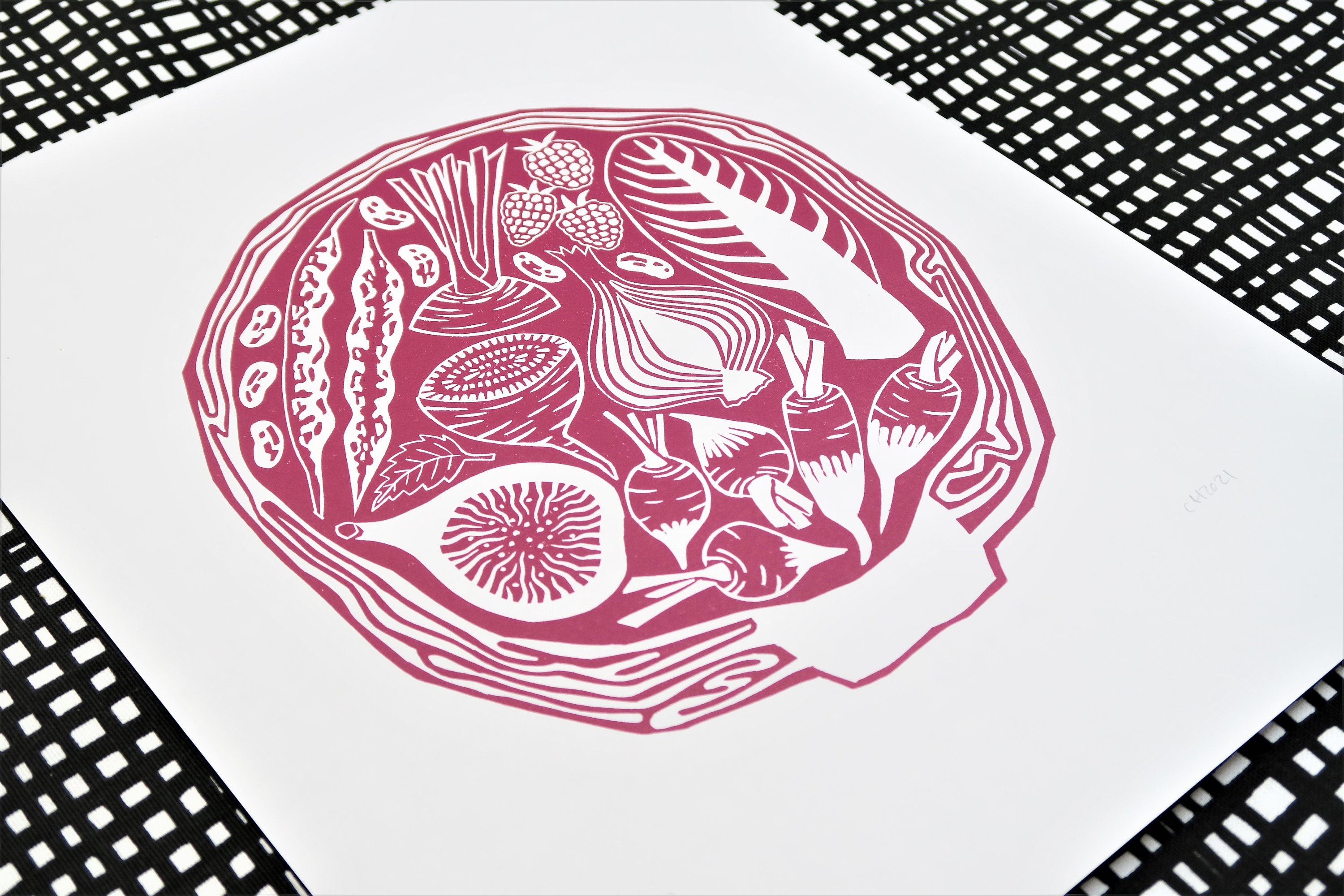Eat Your Pinks Linocut Vegetable Print kitchen Art - Etsy UK