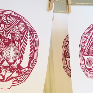 Eat Your Pinks Linocut Vegetable Print kitchen Art gardening Gift pink ...