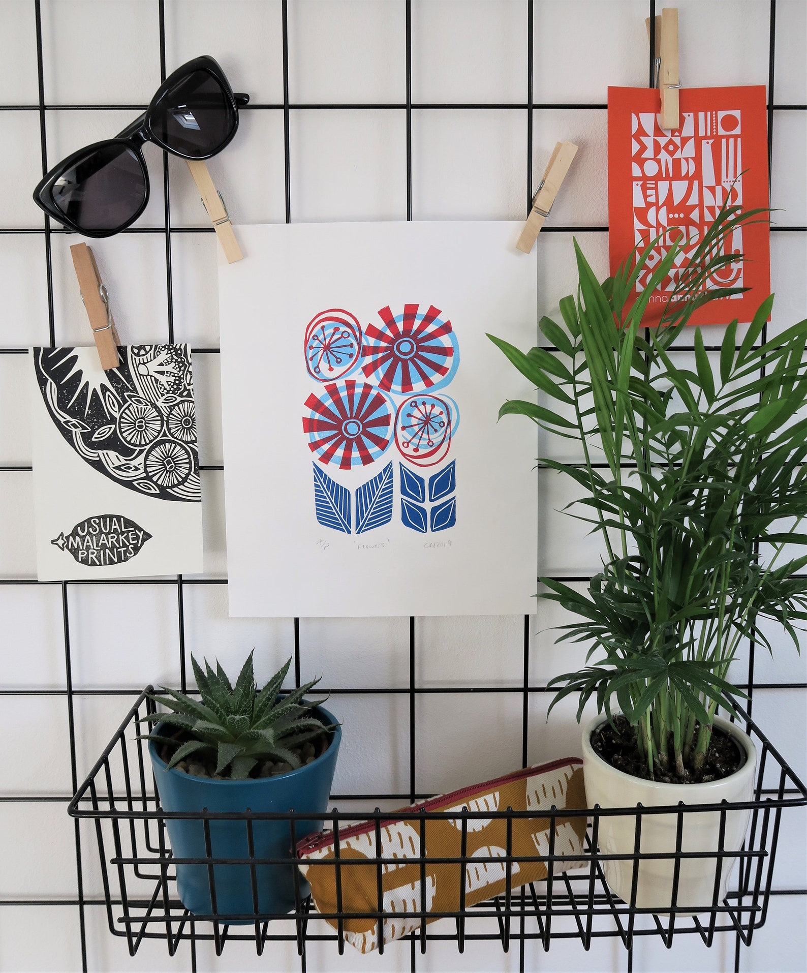 Flowers Linocut Print mid-century Modern Art Print Gift for | Etsy