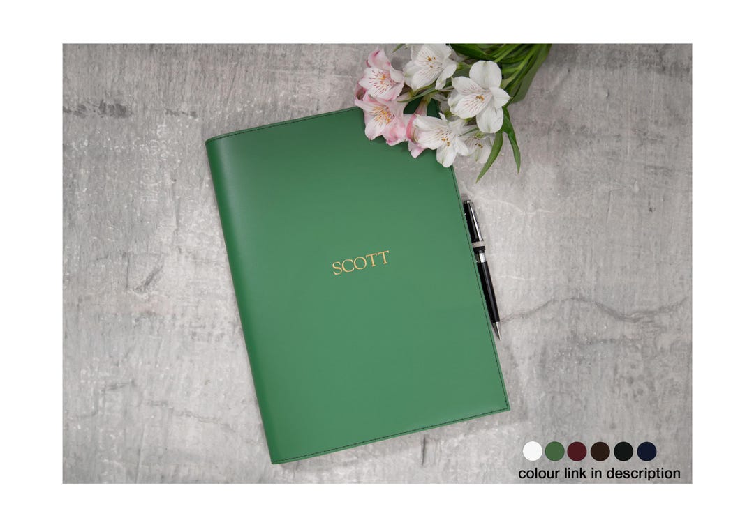 Acuto A4 Personalised Handmade Italian Leather Refillable Journal Green ...