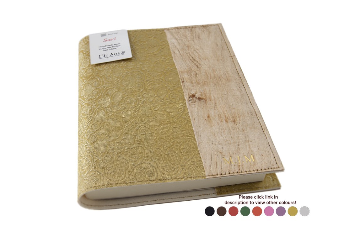 Sari A6+ Refillable Journal Handmade Gold, Vegan Leather Journal (18cm ...