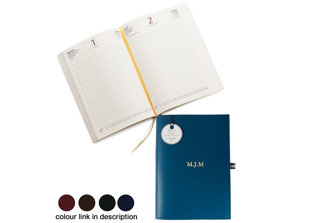 Acuto A5 Planner 2026 Handmade Italian Leather Refillable Journal: Navy ...