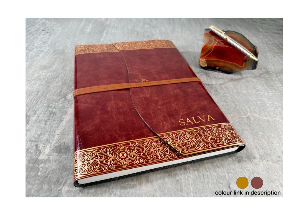 Maya A4 Personalised Handmade Italian Recycled Leather Journal Gold ...