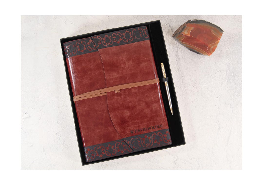 Fiore A4 Handmade Italian Leather Journal Gift Set: Recycled Leather ...