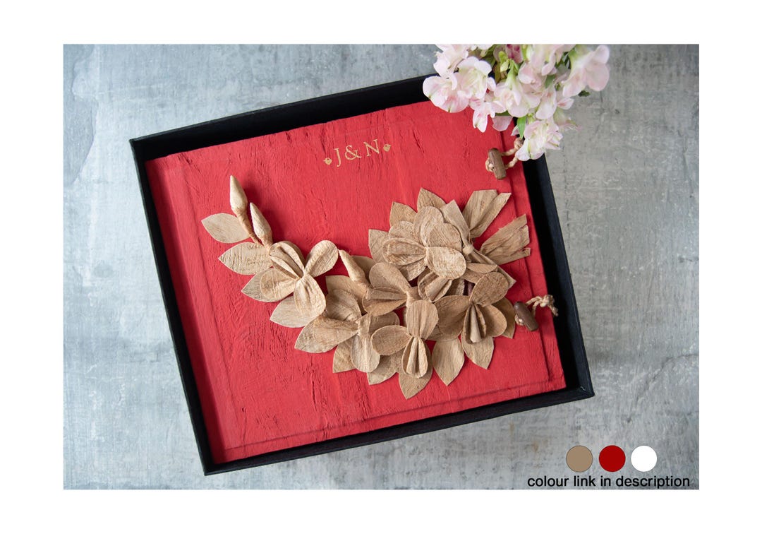 Flaura Handmade Vegan Leather Photo Album: Red Origami Flower, Wedding ...