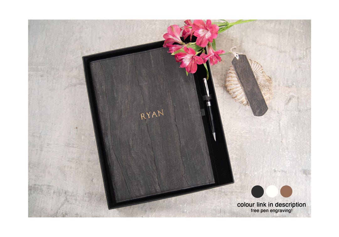 Bark A4 Refillable Journal Gift Set Personalised Handmade Vegan Leather ...