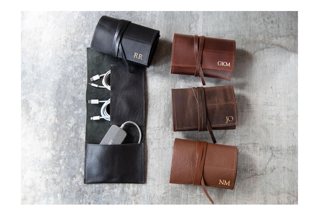 Enya Travel & Tech Kit Roll Handmade Full Grain Buff Leather, Small ...