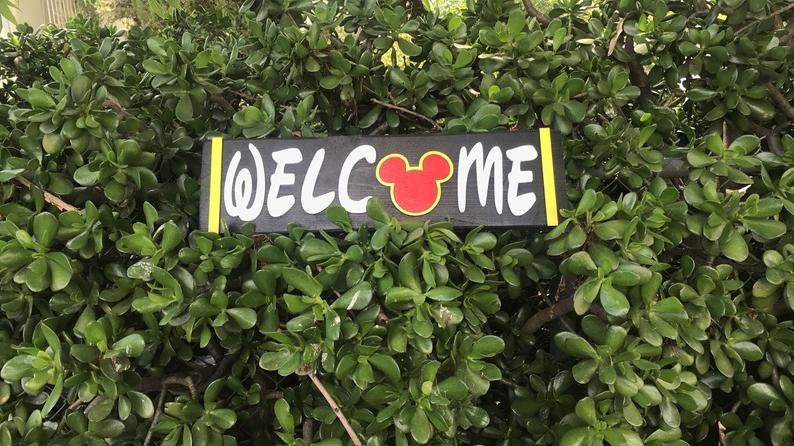 Disney Inspired Rustic Wood Welcome Sign Mickey Mouse | Etsy