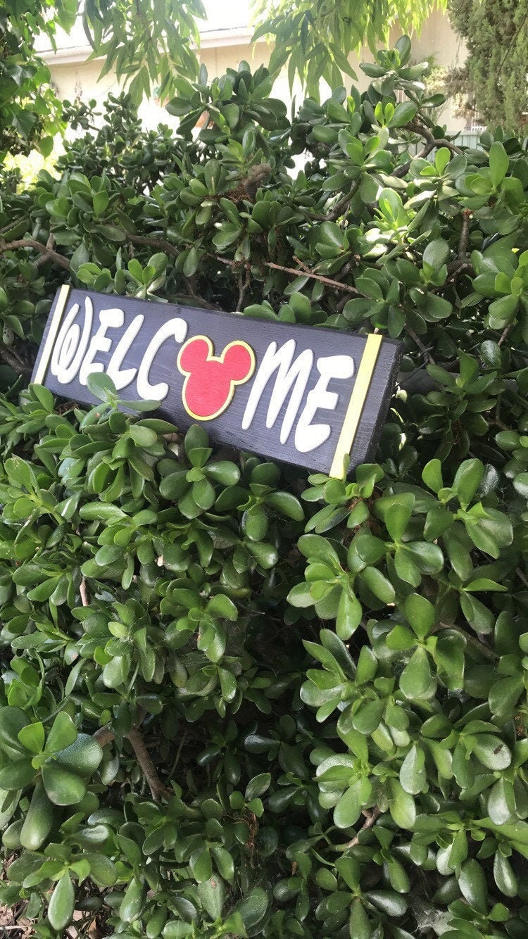 Disney Inspired Rustic Wood Welcome Sign Mickey Mouse | Etsy