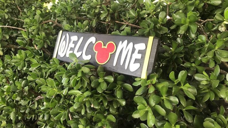 Disney Inspired Rustic Wood Welcome Sign Mickey Mouse | Etsy