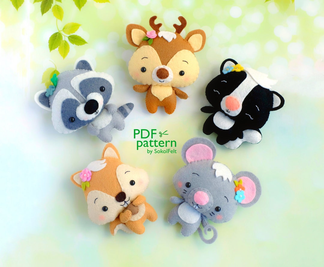 Felt Woodland Animal Sewing Patterns: Deer, Skunk, Mouse, Squirrel ...