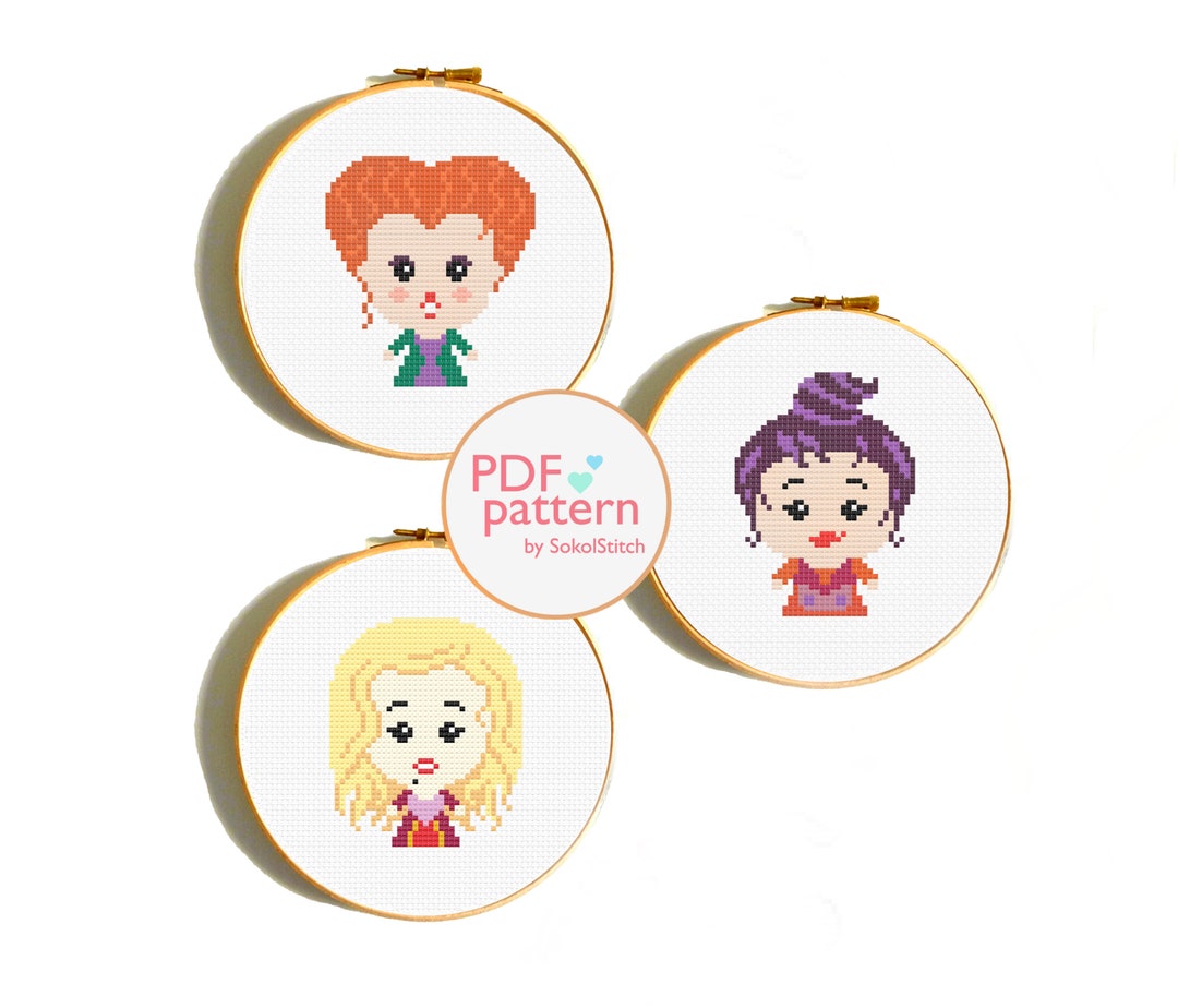 Hocus Pocus Cross Stitch Patterns, Winifred, Sarah, and Mary, Sanderson ...