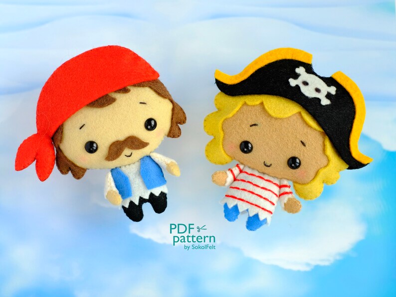 Pirate girl felt toy PDF and SVG patterns Plush doll sewing | Etsy