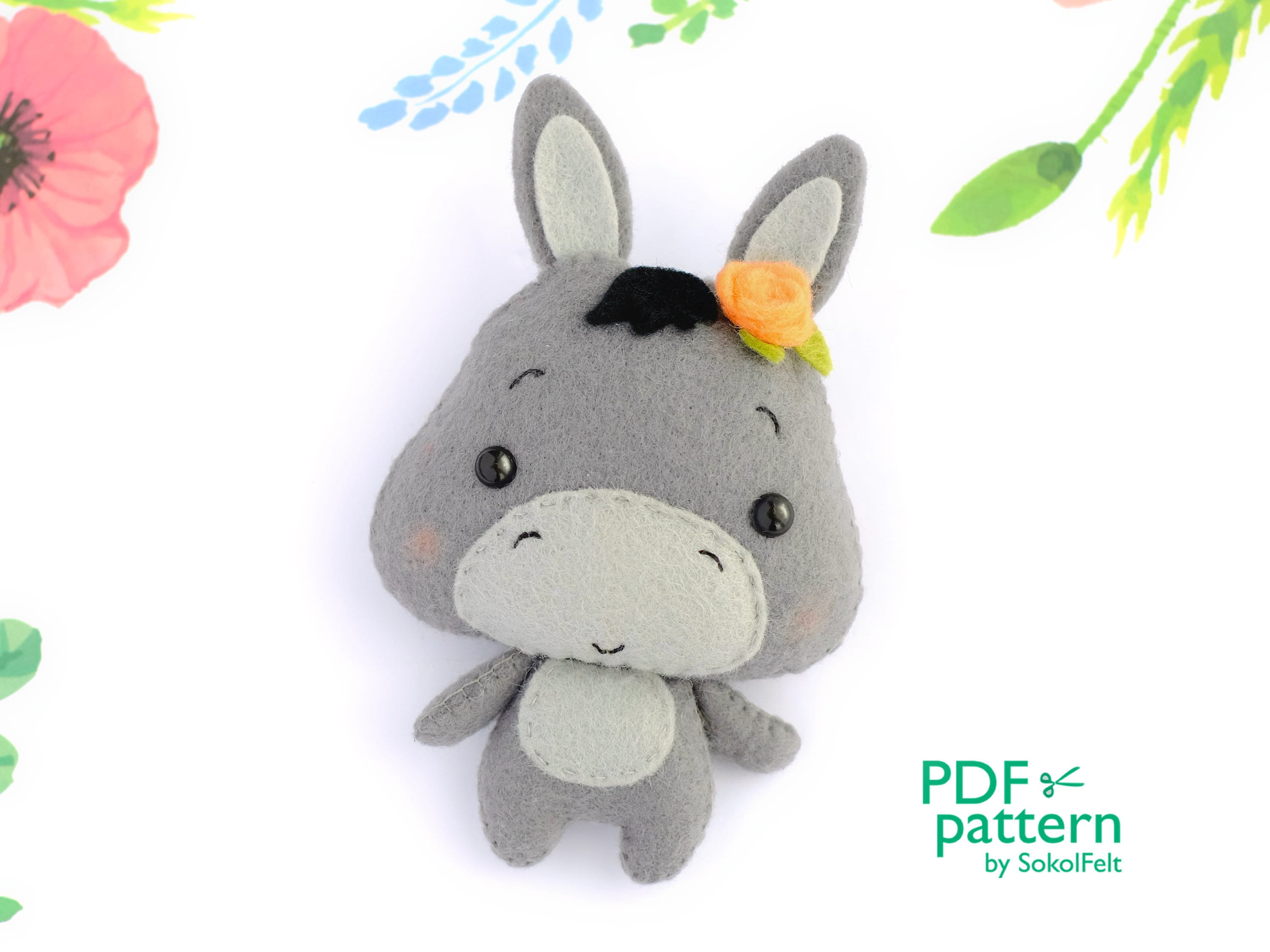 Felt baby donkey toy sewing PDF pattern Cute farm animal | Etsy