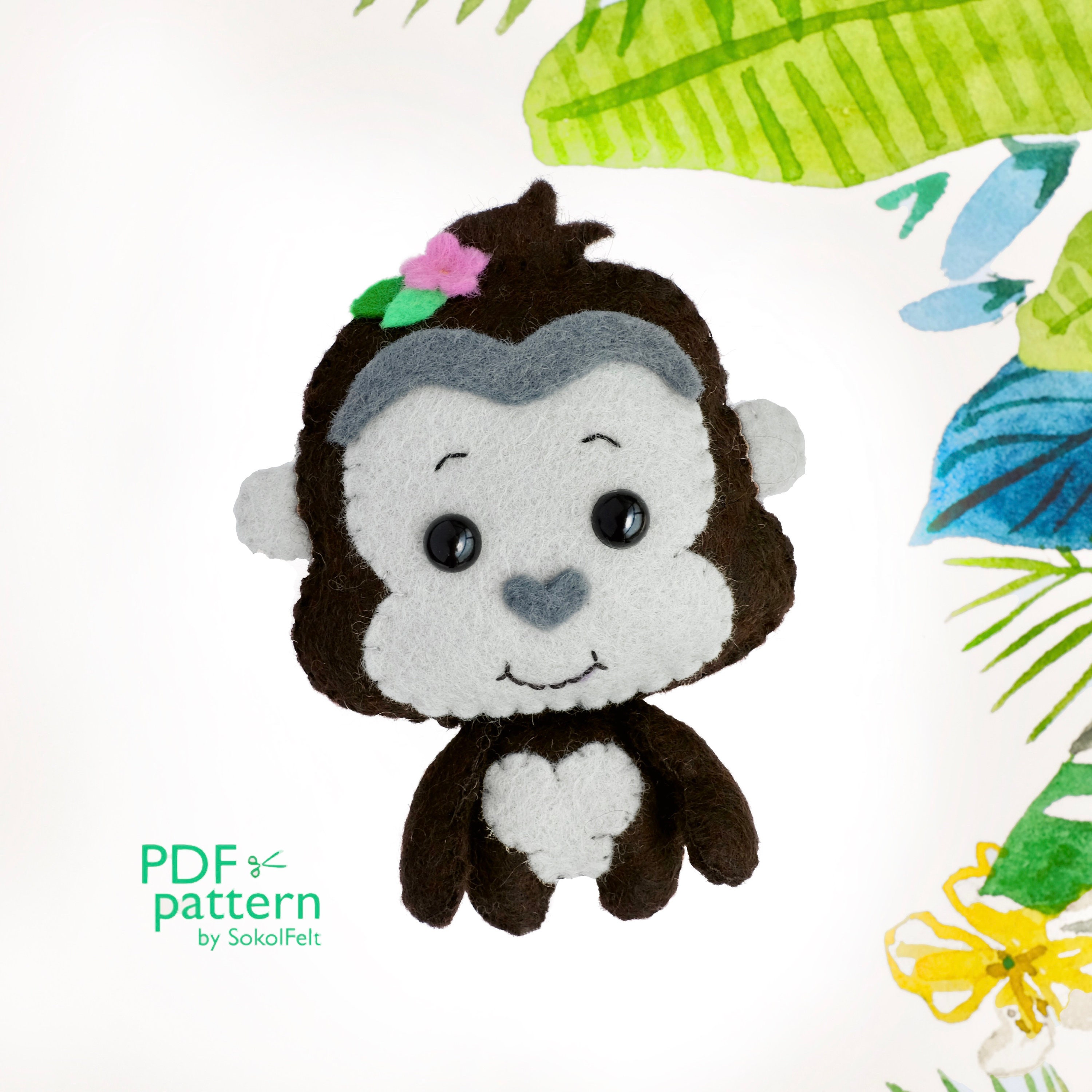 Felt Baby Gorilla Sewing Pattern: DIY Plush Monkey Toy (PDF & SVG) - Etsy