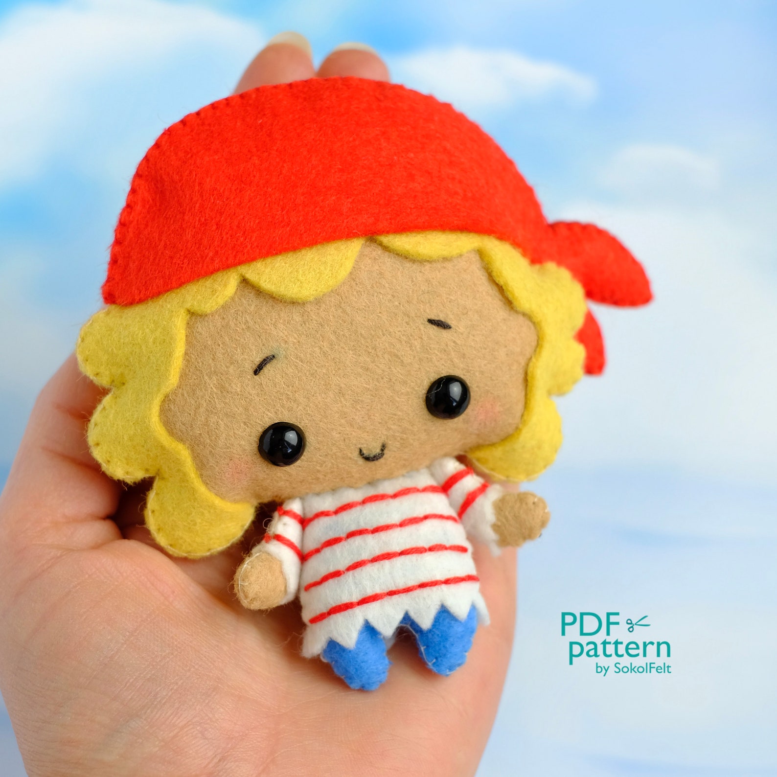 Pirate girl felt toy PDF and SVG patterns Plush doll sewing | Etsy