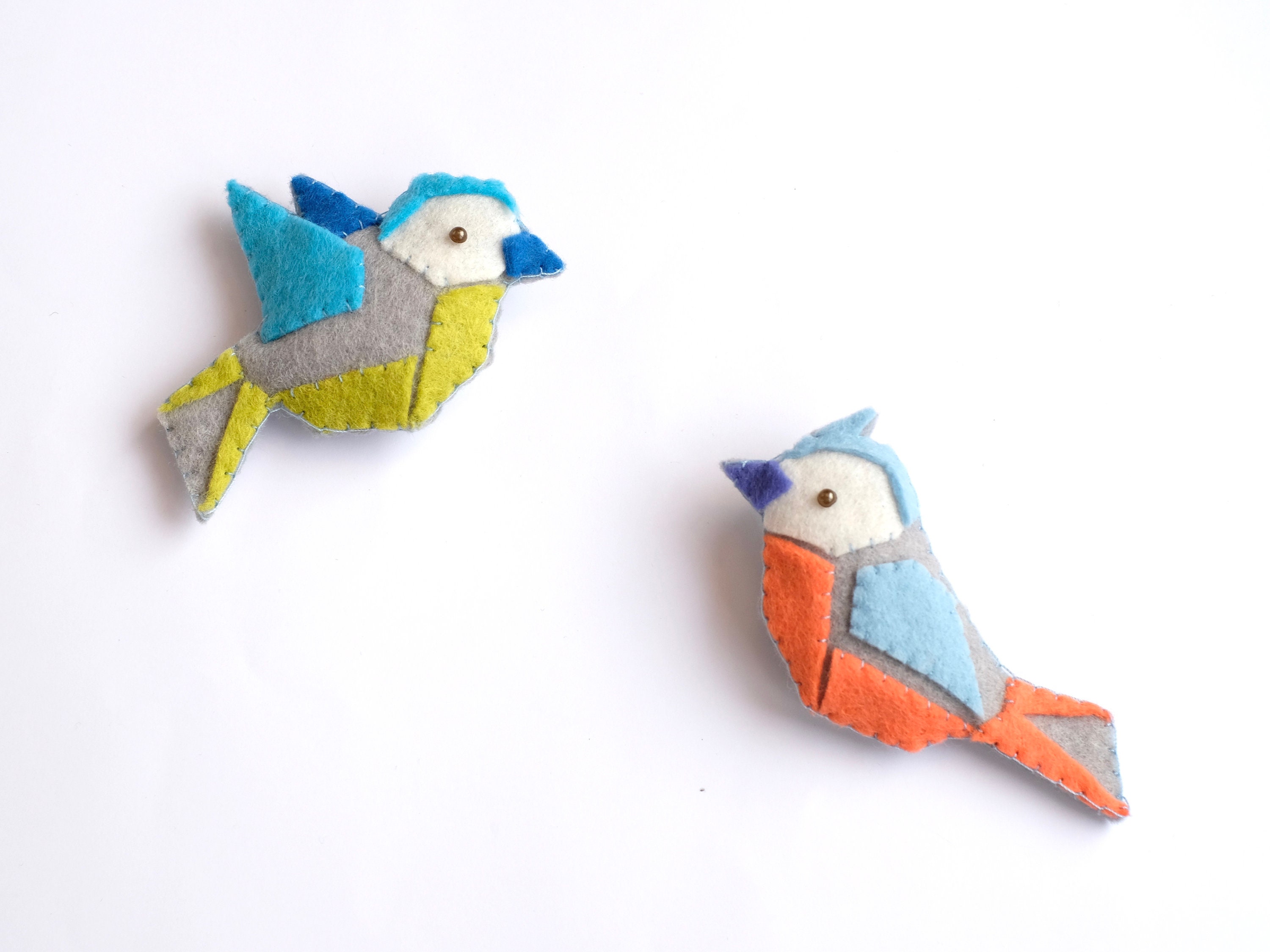 2 felt bird toys sewing PDF pattern Felt bird brooch Origami | Etsy