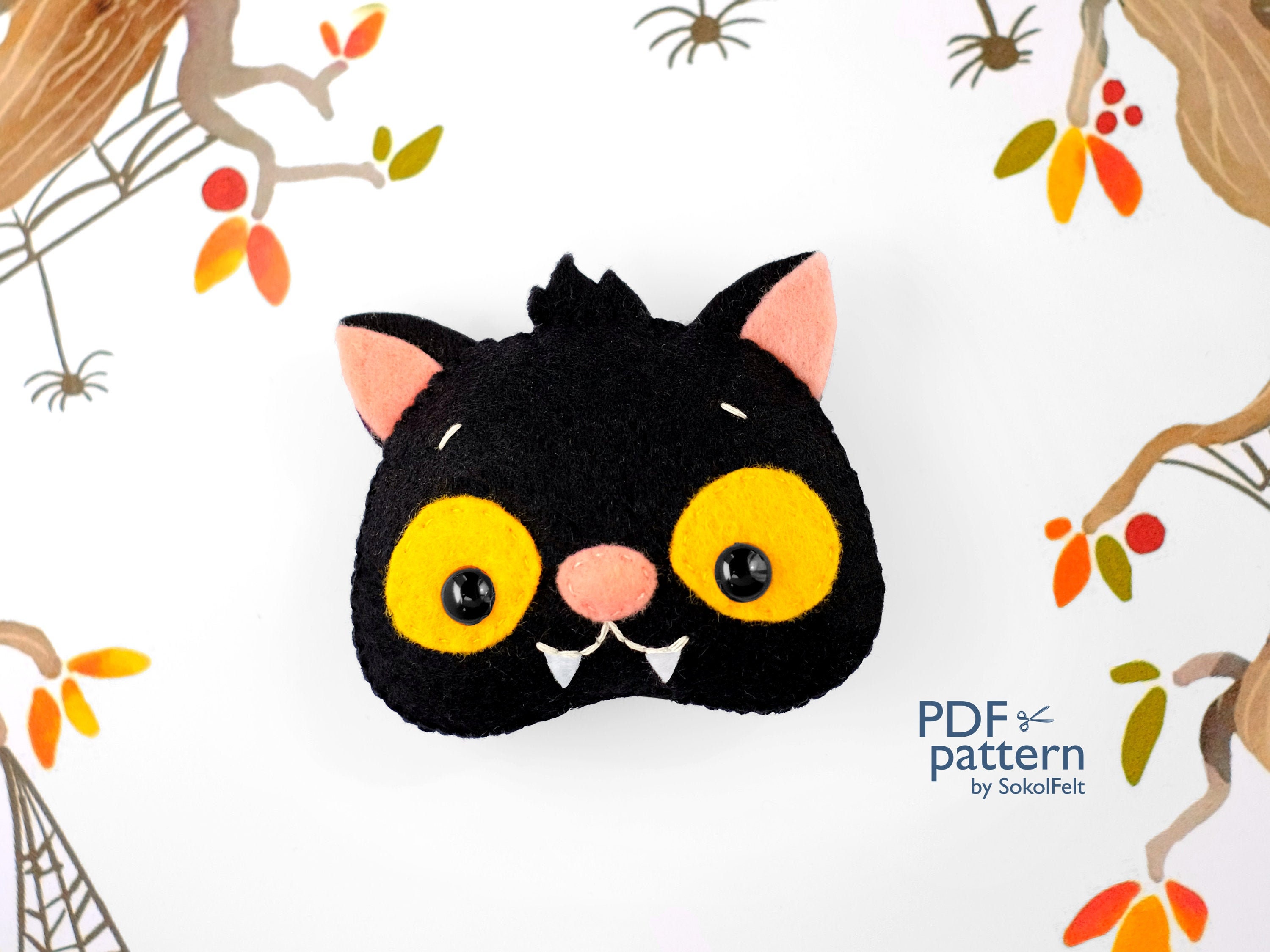Black cat felt toy PDF and SVG patterns Halloween ornament | Etsy