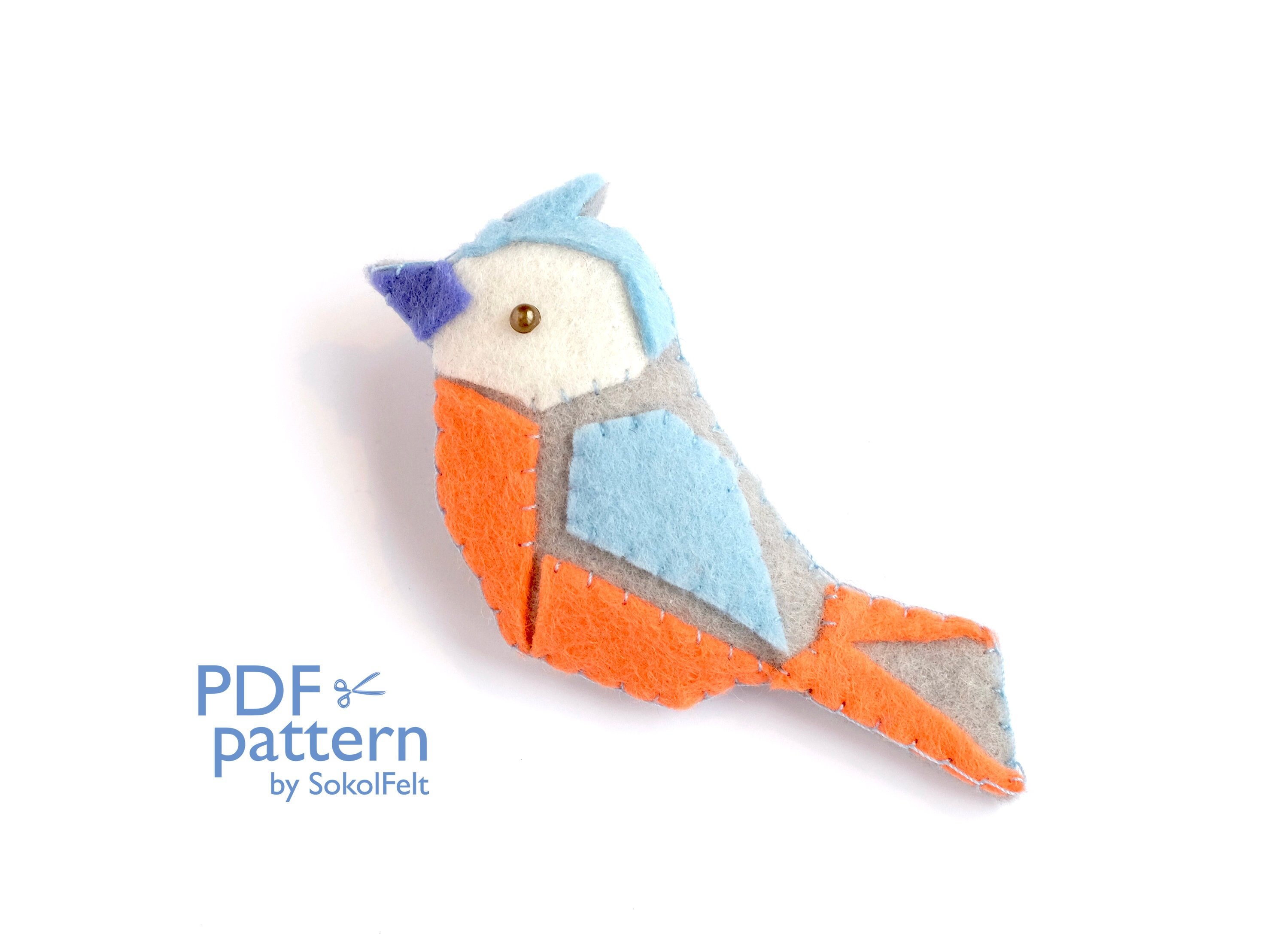 2 felt bird toys sewing PDF pattern Felt bird brooch Origami | Etsy