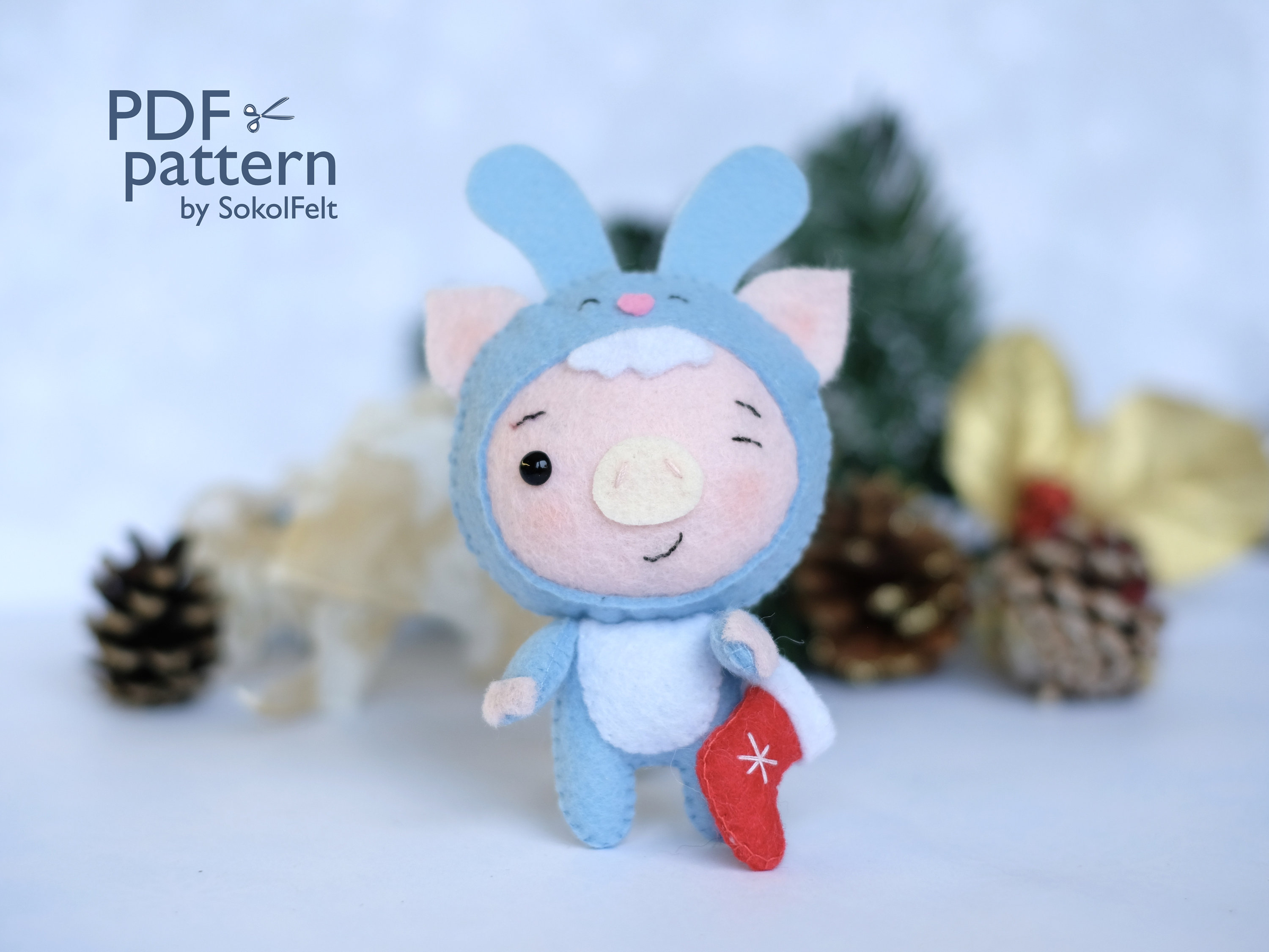 Christmas Pig Sewing PDF Pattern Felt Christmas Piglet in a - Etsy