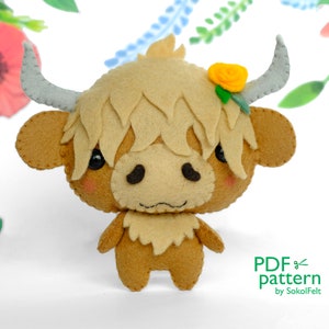 Highland Cow Felt Toy Sewing Pattern: Farm Animal Mobile (PDF & SVG) - Etsy
