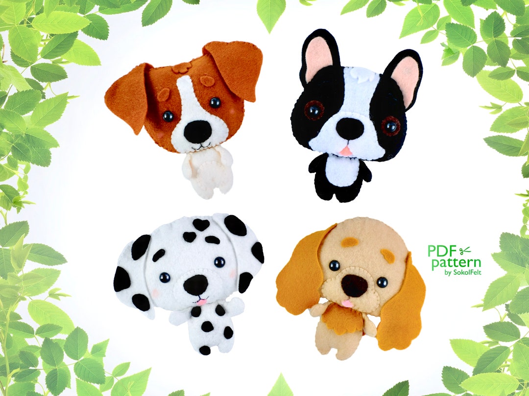 Cute Dogs Felt Toy Sewing PDF and SVG Patterns, Set of 4 Plush Puppies ...
