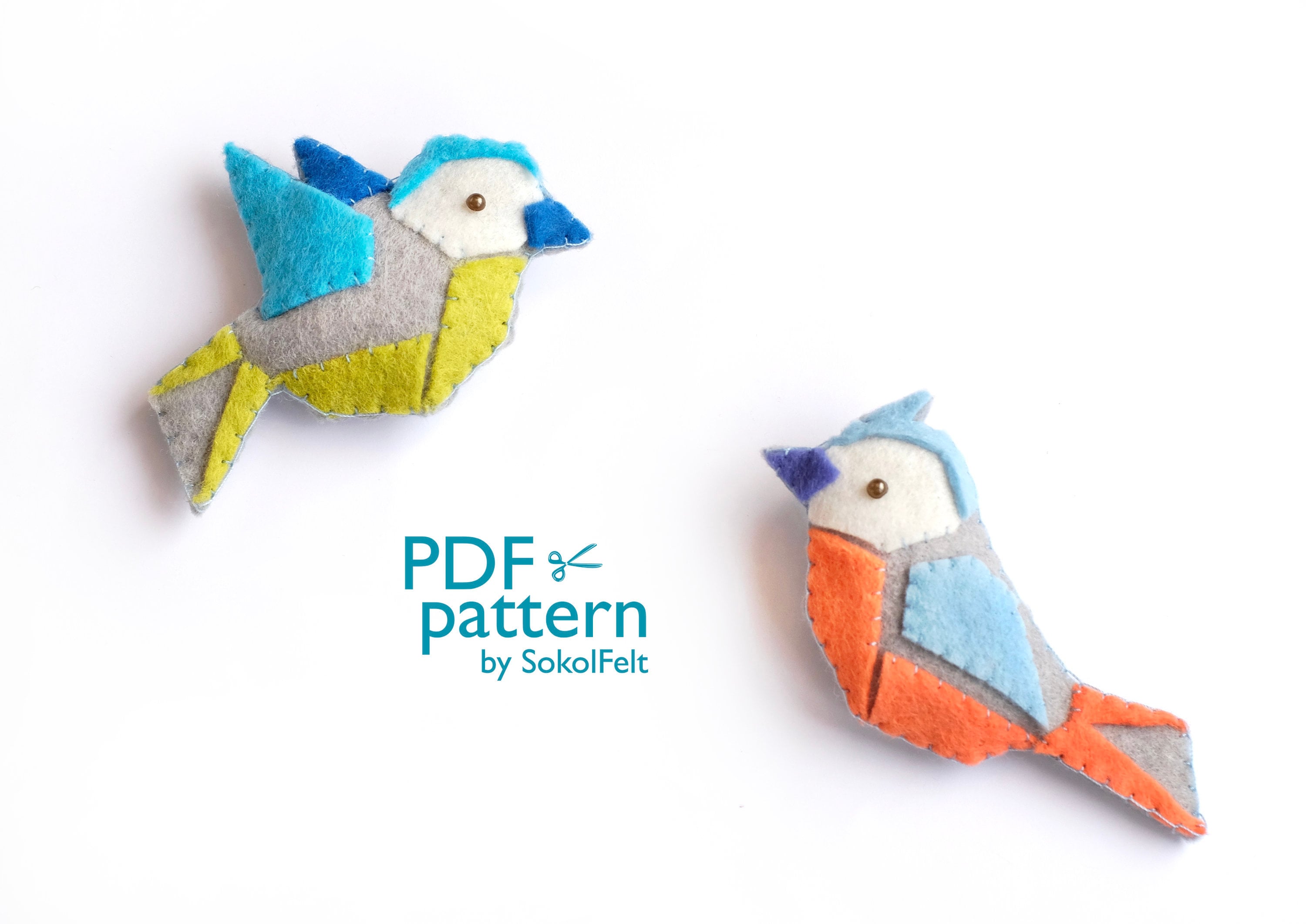 2 felt bird toys sewing PDF pattern Felt bird brooch Origami | Etsy