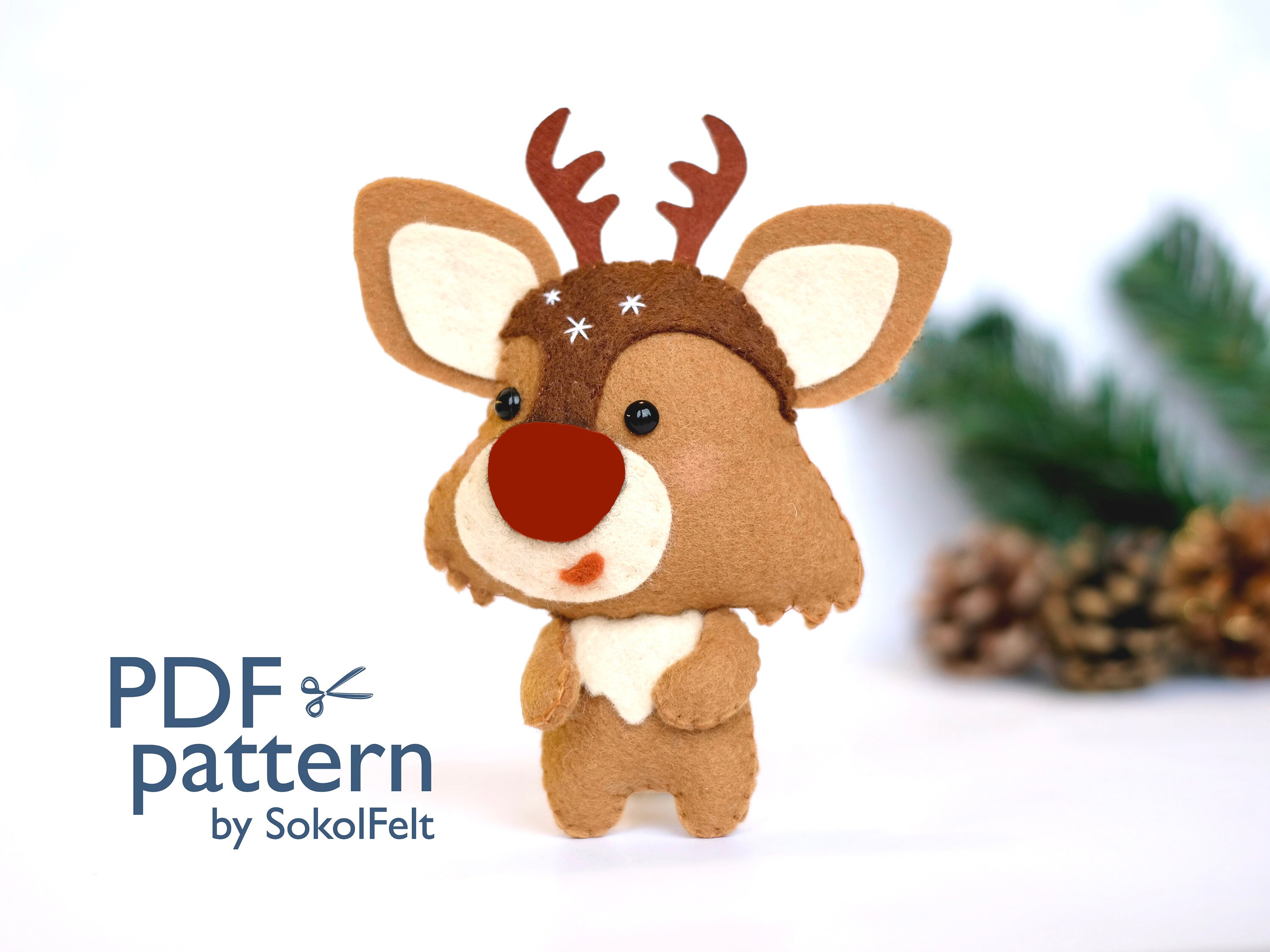 Felt Reindeer Sewing Pattern: DIY Christmas Ornament (PDF Pattern) - Etsy
