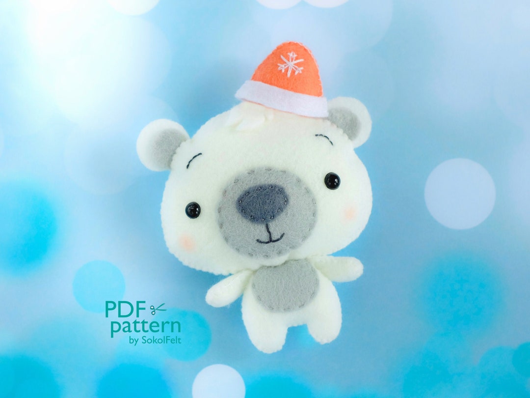 Polar Bear Felt Toy PDF and SVG Pattern, Felt Arctic White Bear Sewing ...
