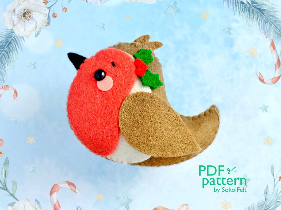 Christmas Robin Felt Toy PDF and SVG Patterns, Christmas Tree Ornament ...