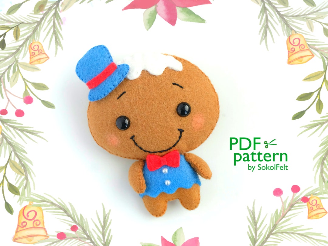 Felt Gingerbread Man Toy Sewing PDF and SVG Pattern, Christmas Felt Toy ...