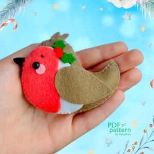 Christmas Robin Felt Toy PDF and SVG Patterns, Christmas Tree Ornament ...