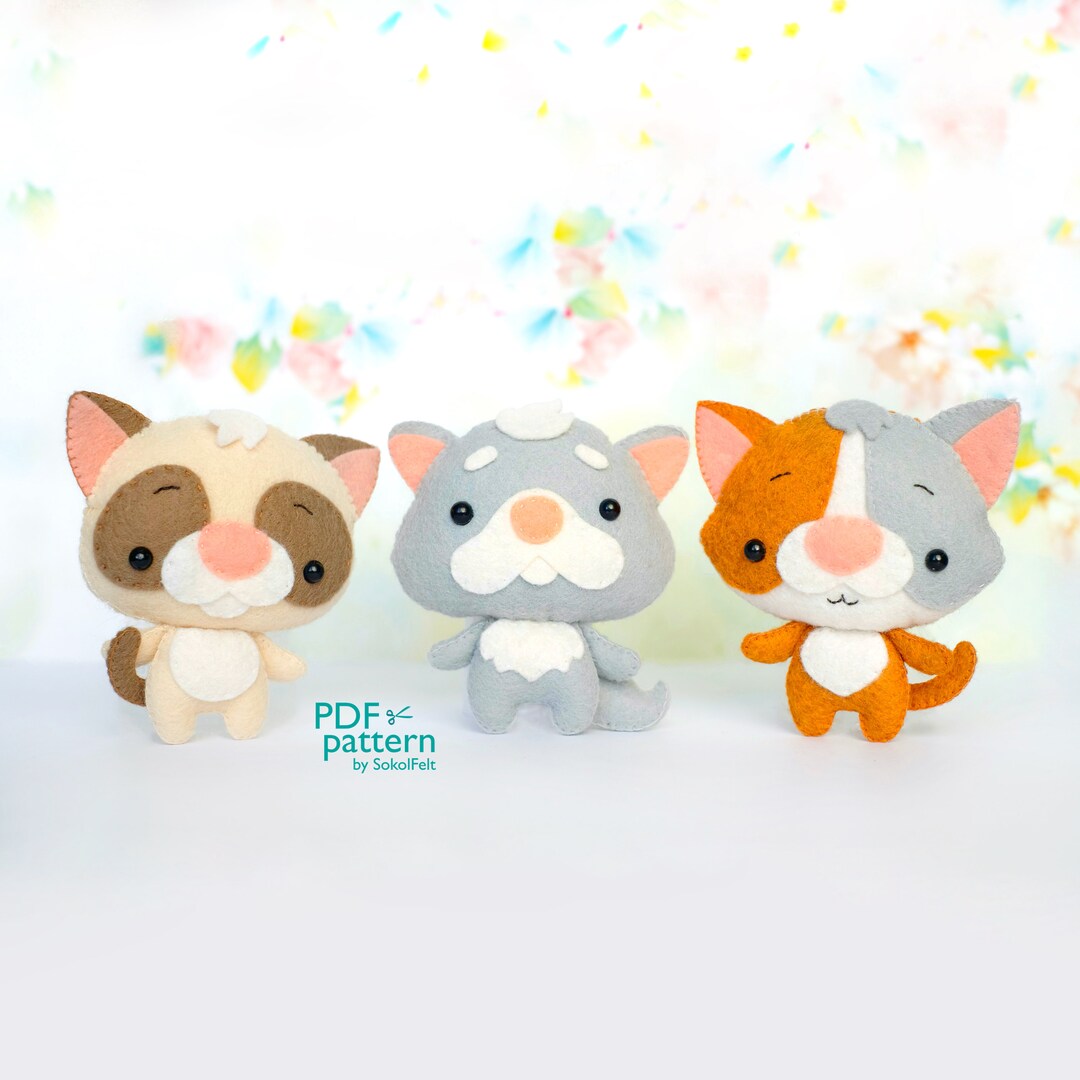Three Cute Cats Felt Toy Sewing PDF and SVG Patterns, Persian, Ragdoll ...