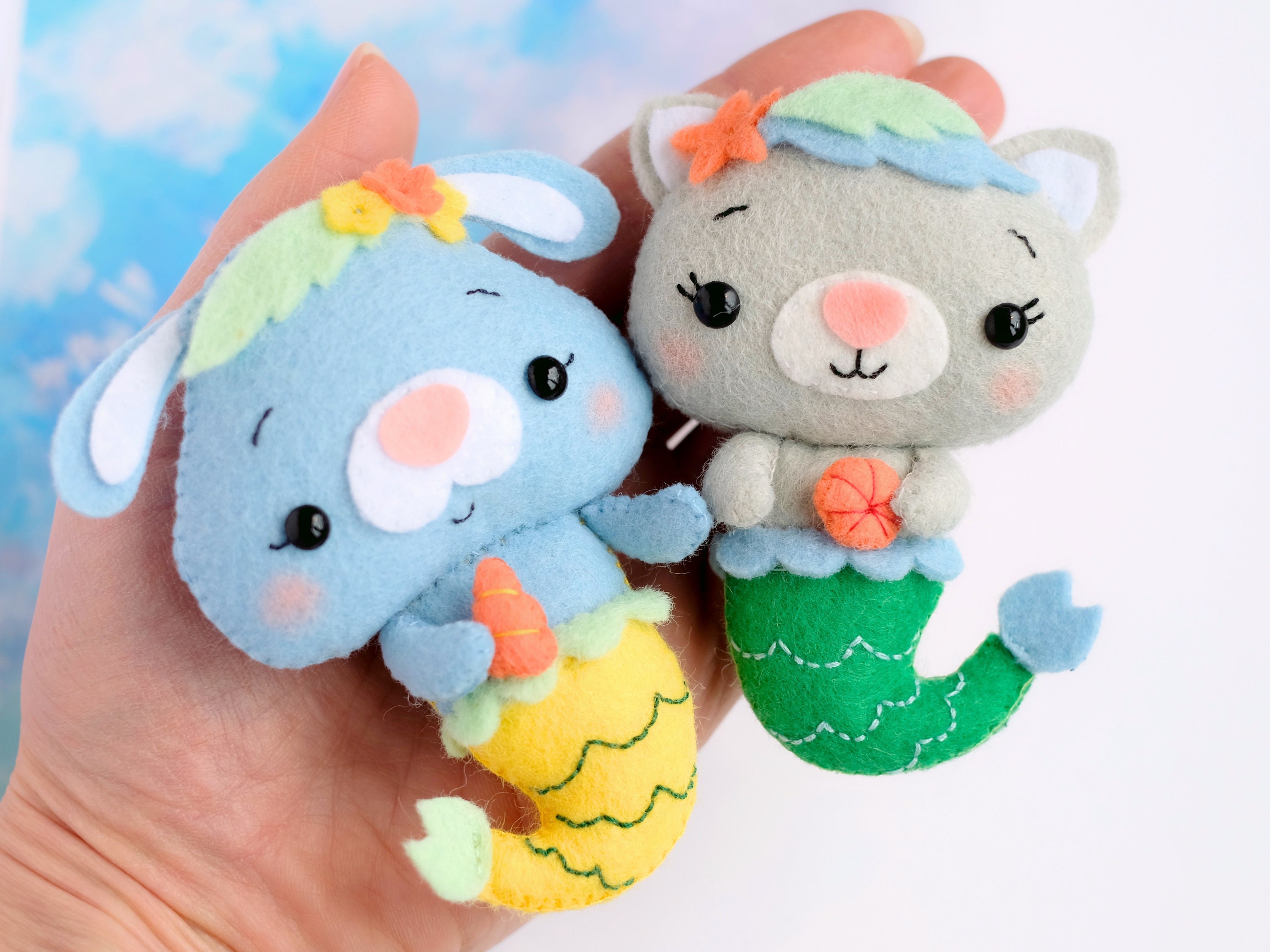 Mermaid cat felt toy PDF and SVG patterns Sea life digital | Etsy