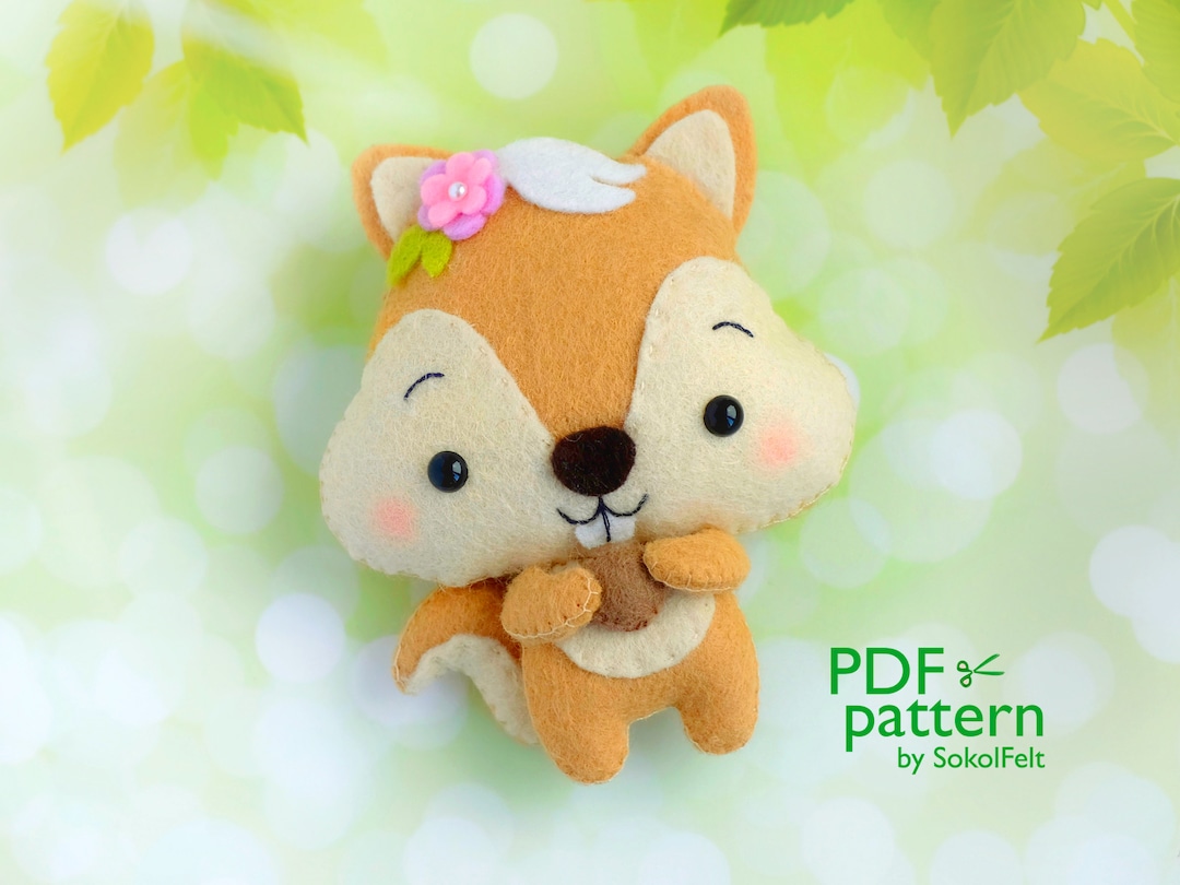 Squirrel Felt Toy PDF and SVG Pattern, Felt Woodland Animal Plush Toy ...