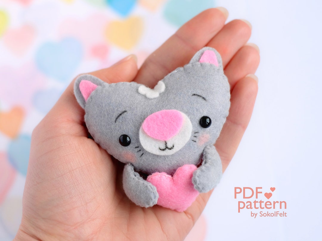 Felt Valentine's Heart Kitty Toy Sewing PDF and SVG - Etsy