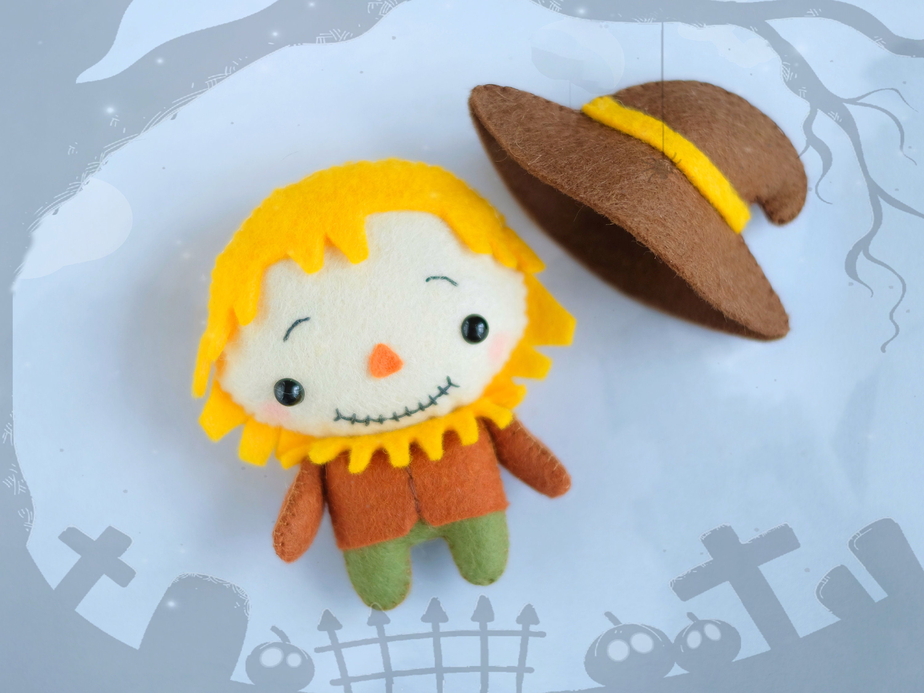 Cute scarecrow felt toy sewing PDF pattern Wonderfull Wizard | Etsy