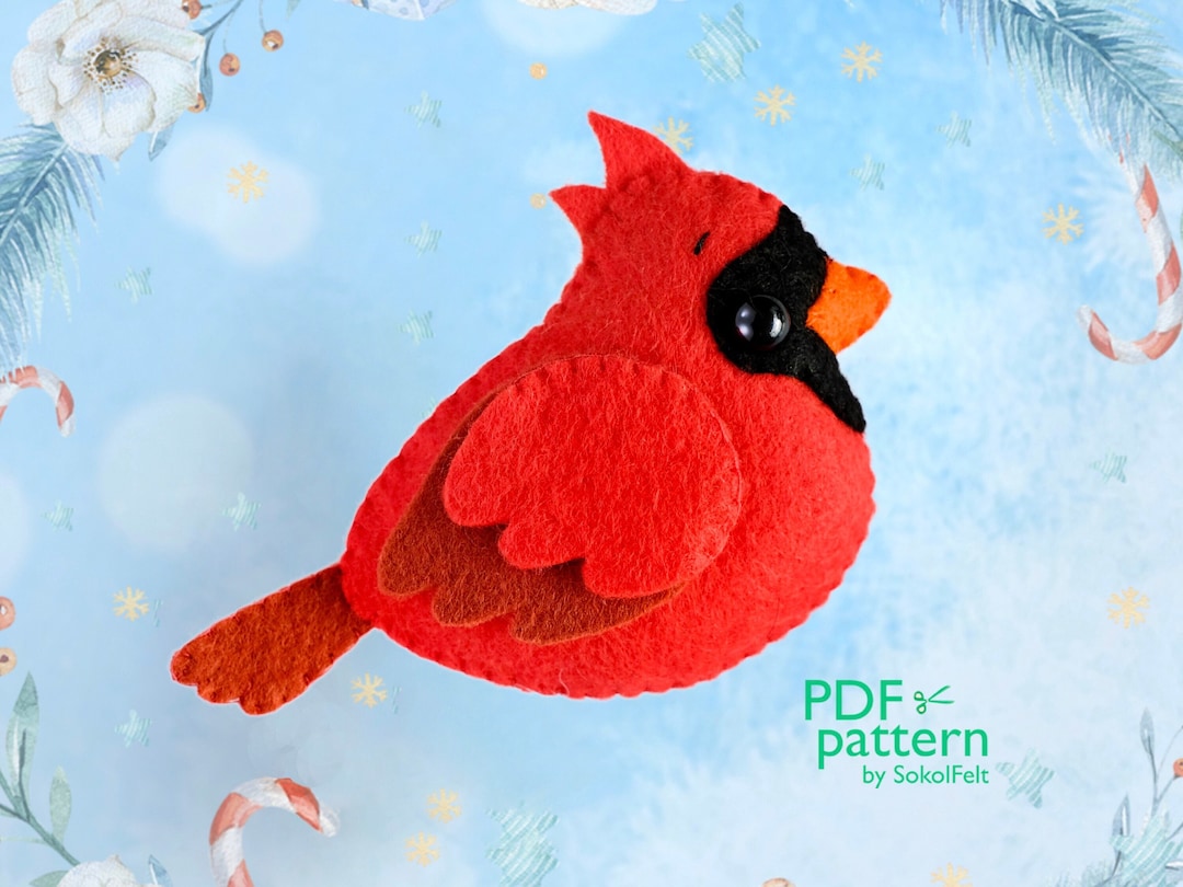 Christmas Cardinal Felt Toy PDF and SVG Patterns, Felt Cardinal Bird ...