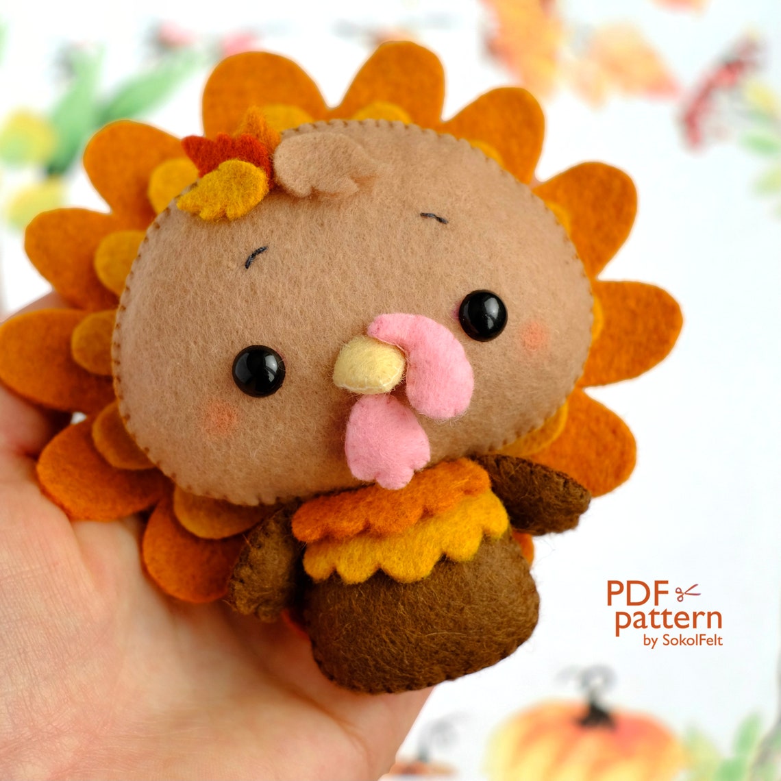 Turkey felt toy sewing PDF and SVG patterns Thanksgiving toy | Etsy